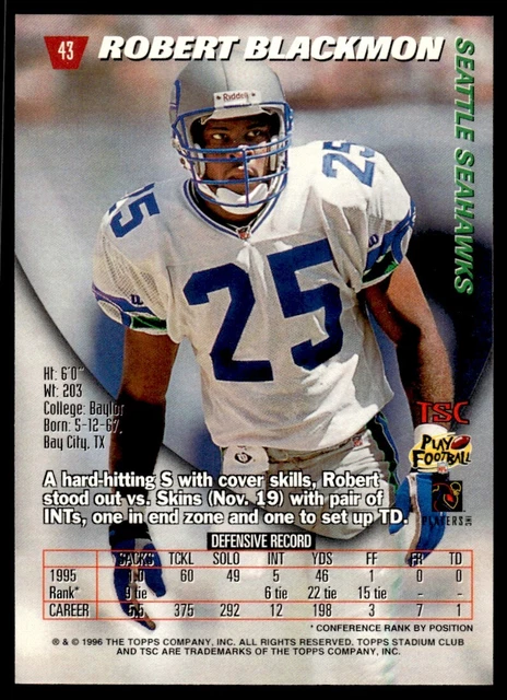 1996 STADIUM CLUB Football Card Robert Blackmon A Seattle Seahawks #43 ...