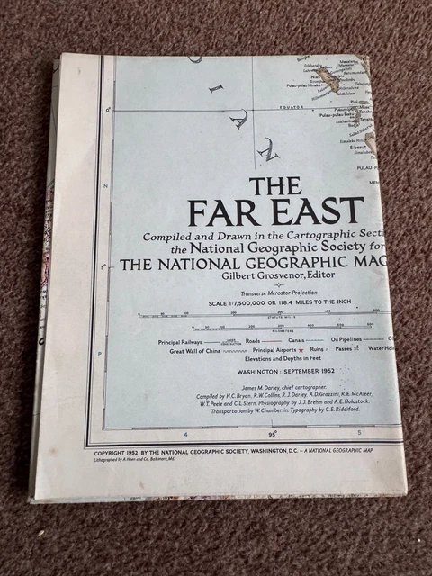 NATIONAL GEOGRAPHIC &THE Far East" Map 1952 - China Japan Indonesia ...