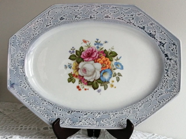 ANCIEN PLAT OCTOGONALE en Porcelaine de LIMOGES France Décoré ELISA EUR ...