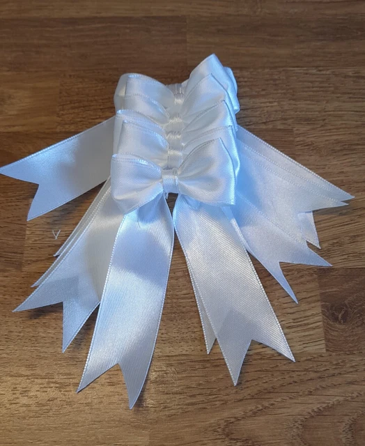 12 WHITE Handmade 5cm satin ribbon bows,for sewing crafts Headbands ...