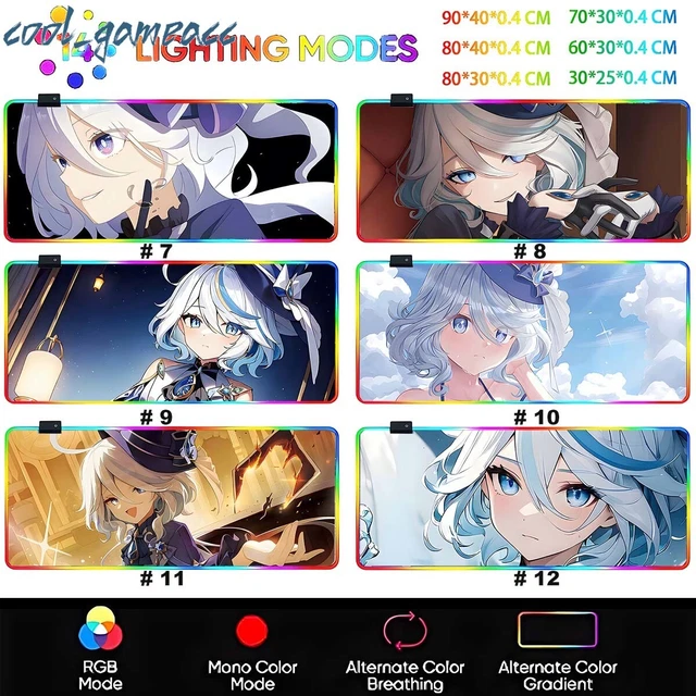 GENSHIN IMPACT FURINA Mouse Pad Pro Oversized LED Keyboard Anime Gaming ...