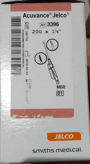 JELCO ACUVANCE IV Catheter Cannula 20Gx1 1/4", pink, 3396, safety ...