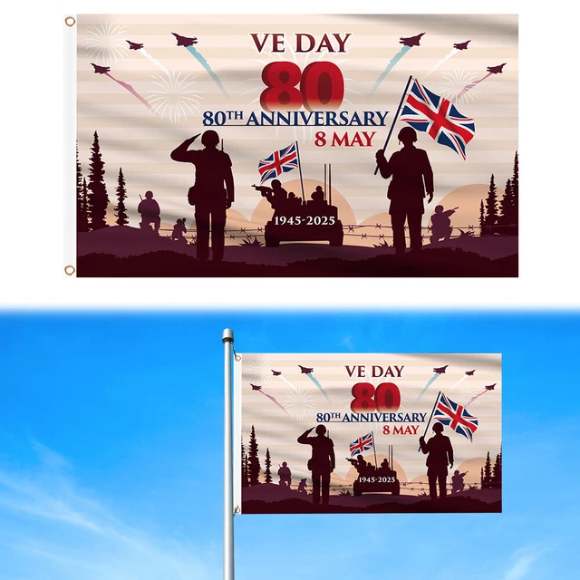 2025 VE DAY 80th Anniversary 150x90cm Flag Decorations Memorabilia ...