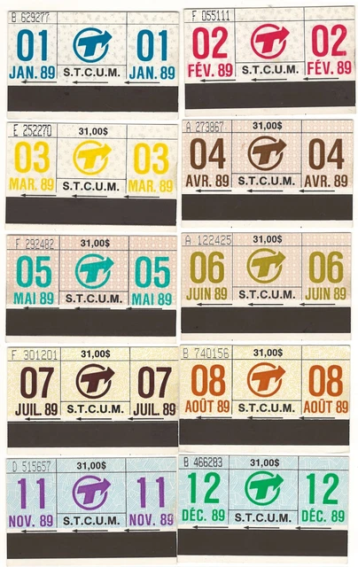 MONTREAL STCUM METRO Bus « Monthly Pass Ticket 1989 $24.95 - PicClick CA