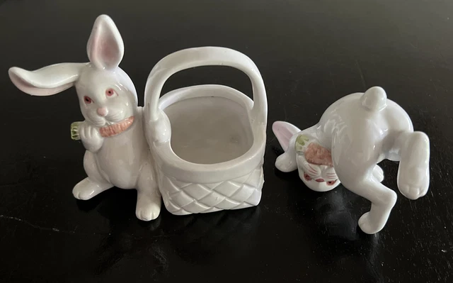 VINTAGE FITZ & Floyd Porcelian Bunny Rabbits w/Carrot & Basket 1978 ...