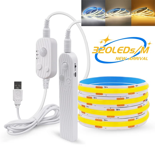 HIGH DENSITY COB LED Strip Lights PIR Motion Sensor 5V Tape Battery USB ...
