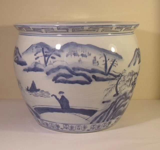 LARGE CHINESE BLUE And White Fish Bowl/Planter/Jardiniere £75.00 ...