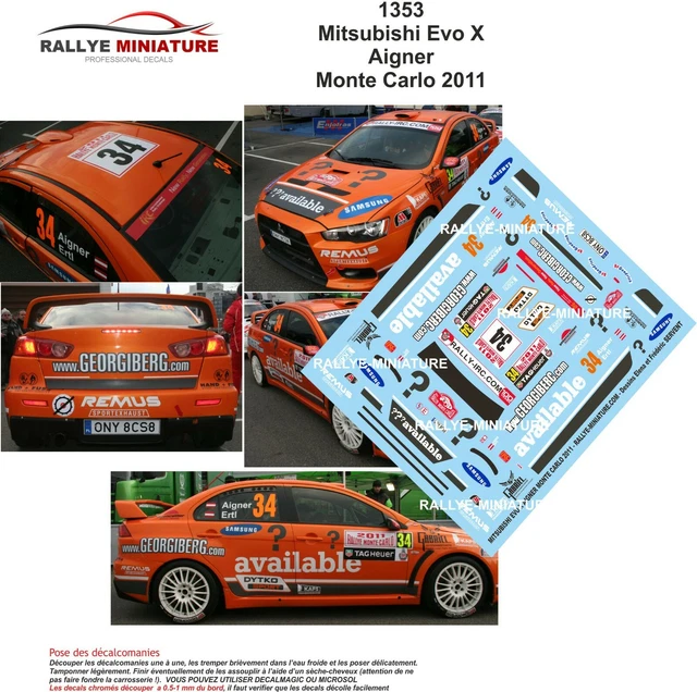 DECALS 1/43 REF 1353 Mitsubishi Lancer Aigner Rallye Monte Carlo 2011 ...
