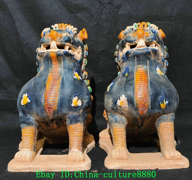11.4 &DYNASTIE TRICOLORE en porcelaine Feng Shui Fu chien garde Lion ...