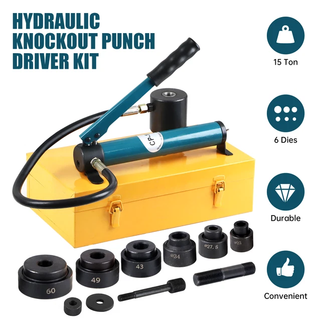 15 TON HYDRAULIC Knockout Punch Driver Kit Conduit Hole Durable 6 Dies ...