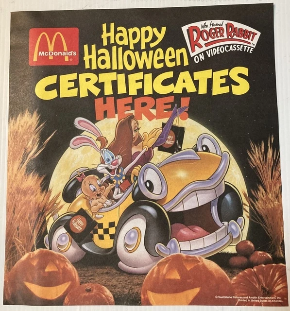 VTG 1989 MCDONALDS Disney Who Framed Roger Rabbit Happy Halloween Ad ...