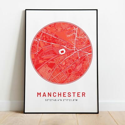 MANCHESTER UNITED OLD Trafford Map Poster Photo Art Print Man Utd ...