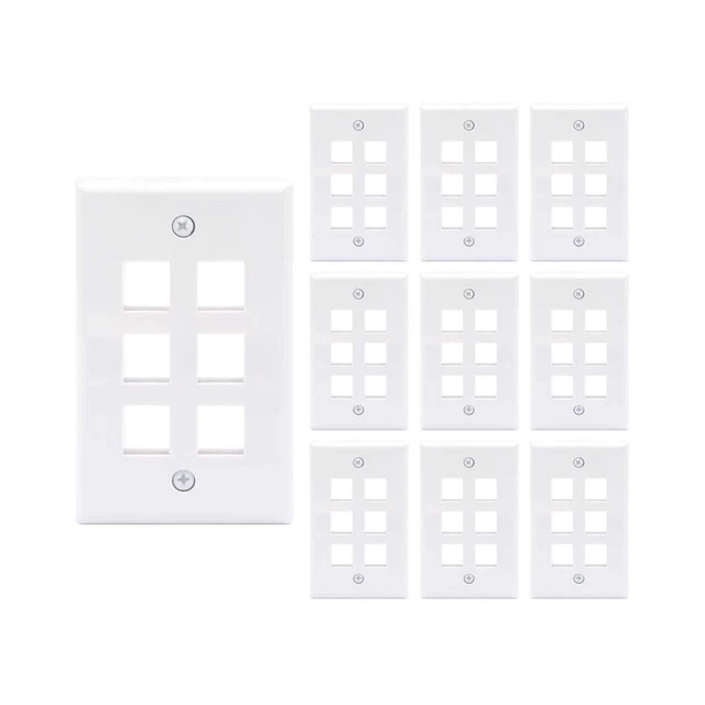 10 PACKS ETHERNET Network Cat6 Cat5e Wall Plate 6 Port RJ45 Connector ...