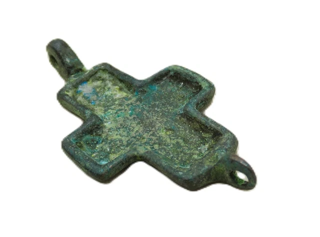 ANCIENT ROMAN/BYZANTINE BRONZE Encolopion Cross Amulet Section With ...