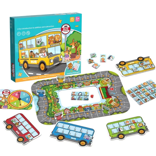 TABLETOP GAME BUS Stop Addition/Subtraction Math Game Educational Play ...