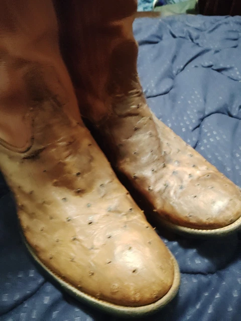 VINTAGE RIOS OF Mercedes Ostrich Cowboy Boots Tan Size 9.5 D Made In ...