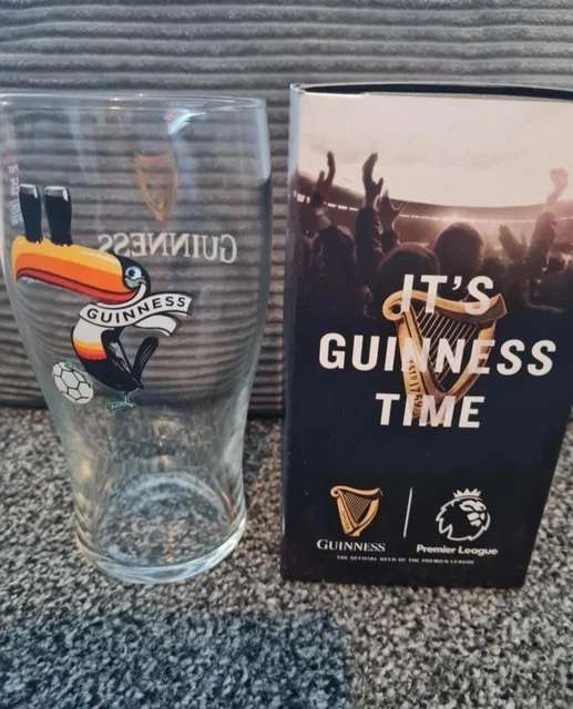 12 X GUINNESS Branded Pint Glasses with Tocan Logo Premier League 2025 ...