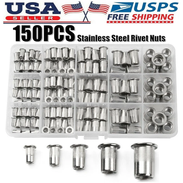 150PCS RIVET NUTS Stainless Steel Threaded Insert Nut Nutsert Rivnuts ...