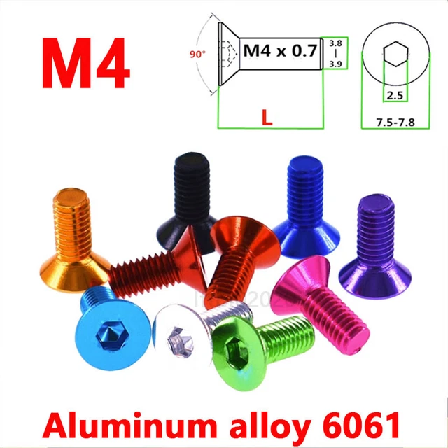 COUNTERSUNK BOLT M4 Flat Head Allen Key Socket Screws Aluminum Alloy ...