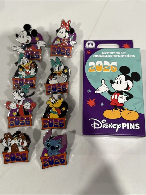 DISNEY MYSTERY BOX Pin Dated 2026 Complete Set 8 Pins Mickey Minnie ...