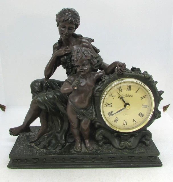 1998 JULIANA MANTEL Quartz Green Clock with Cherub Figures- Needs new ...