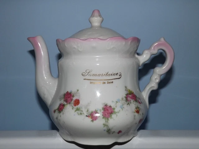 THÉIÈRE 1900-1910 EN porcelaine de saxe "SAMARITAINE" - "Importé de ...