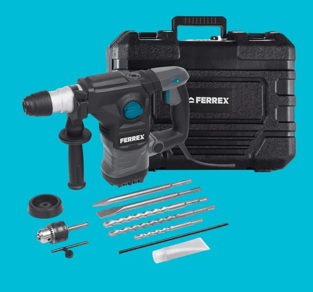 MARTEAU PERFORATEUR FERREX 1600 watts SDS-Plus forage à marteau ciseaux ...