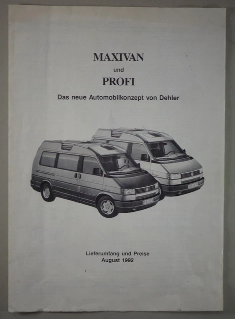 BROCHURE VW BUS T4 Dehler-Mobile Maxivan And Profi Stand 08 / 1992 £23. ...