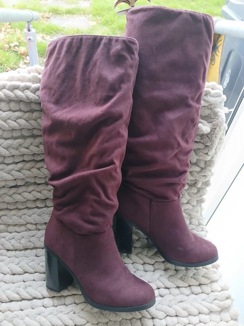 NEW LOOK BURGUNDY Ruched Knee Boots Sz 5/38 £7.02 - PicClick UK