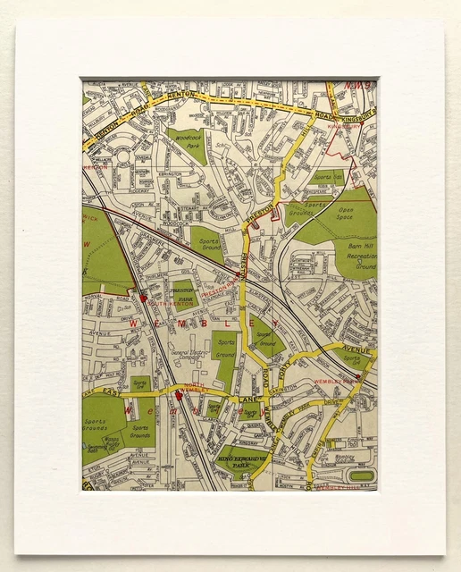 ANTIQUE 1960S LONDON Map - Mounted - WEMBLEY, KINGSBURY, SOUTH KENTON £ ...