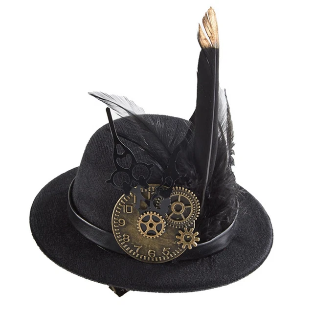 STEAMPUNK TOP HAT Gothic Rivet with Feather Size Metal for Cosplay ...