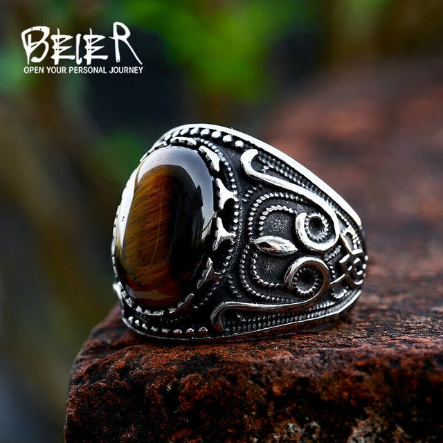 STONES ODIN RETRO Viking 316L Stainless Steel Men Ring Rock Punk Gothic ...