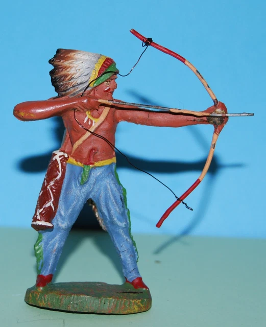 VINTAGE ELASTOLIN TOY Figure Composition German Indian warrior with Bow ...