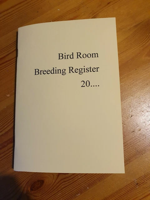 BIRD ROOM BREEDING Log/Register/Record Book Finches, Canarys, Parrots ...