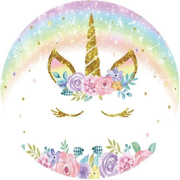 COLORED FLOWER UNICORN Round Happy Birthday Backdrop $35.97 - PicClick AU