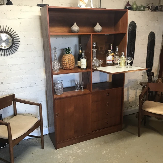 VINTAGE TEAK DROP Down Cocktail Cabinet room divider designer danish ...