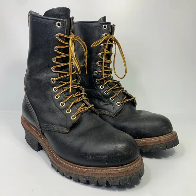 RED WING 2218 Steel Toe Black Leather Logger Lineman Work Boots Mens 9. ...