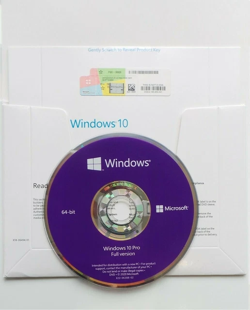 MICROSOFT WINDOWS 10 Pro Professional 64 Bit DVD & COA Builder Pack ...