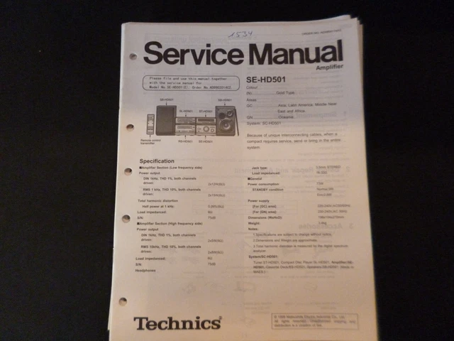 ORIGINAL SERVICE MANUAL Schaltplan Technics SE-HD81 EUR 12,50 - PicClick DE