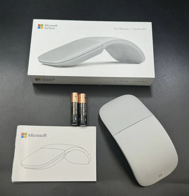 SOURIS MICROSOFT SURFACE Arc souris Bluetooth gris ergonomique optique emballage d'origine EUR ...