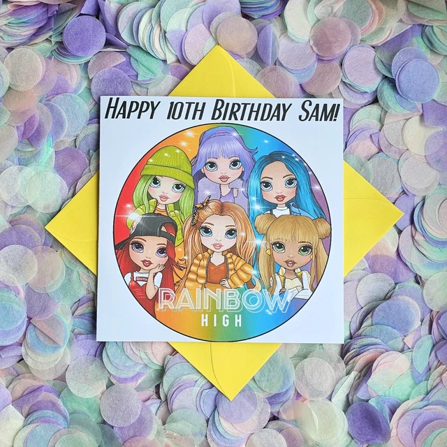 FUN AND COLOURFUL personalised Rainbow High Birthday card £3.39 ...