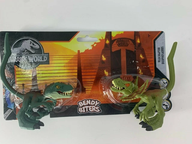 JURASSIC WORLD BENDY Biters Figure Pack - Dilophosaurus Velociraptor ...