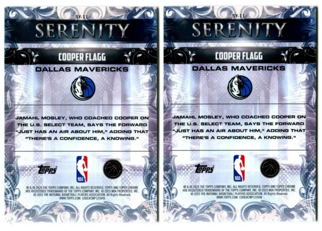 2025-26 TOPPS CHROME Cooper Flagg Serenity Rookie Card Lot Dallas ...