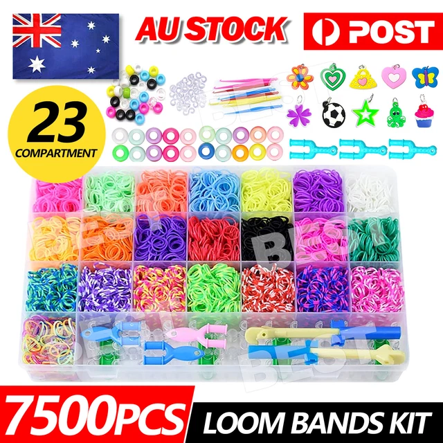7500PCS LARGE RAINBOW Loom Rubber Bands Case Kit Board Hooks Bracelet ...