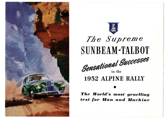 SUNBEAM TALBOT ALPINE Rally Car Brochure 1952 Original £22.95 - PicClick UK