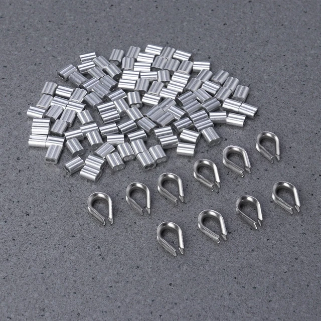 110 IN ALUMINUM Wire Rope Thimble Steel Crimping Set Cable Clip Collar ...