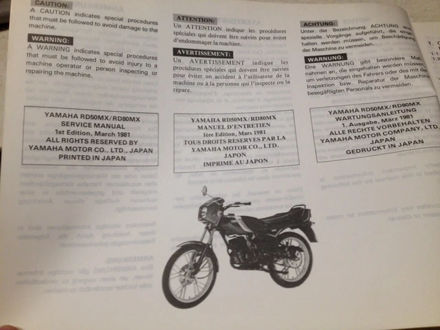 YAMAHA RD50MX RD80MX RD50 RD80 MX Rd 50 Worshop Service Workshop Manual ...