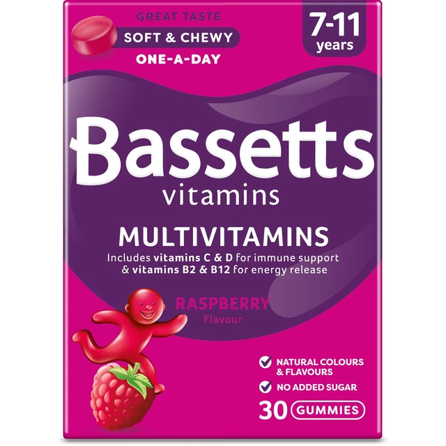 BASSETTS VITAMINS 7-11 Years Raspberry Flavour Multivitamins 30 Gummies ...