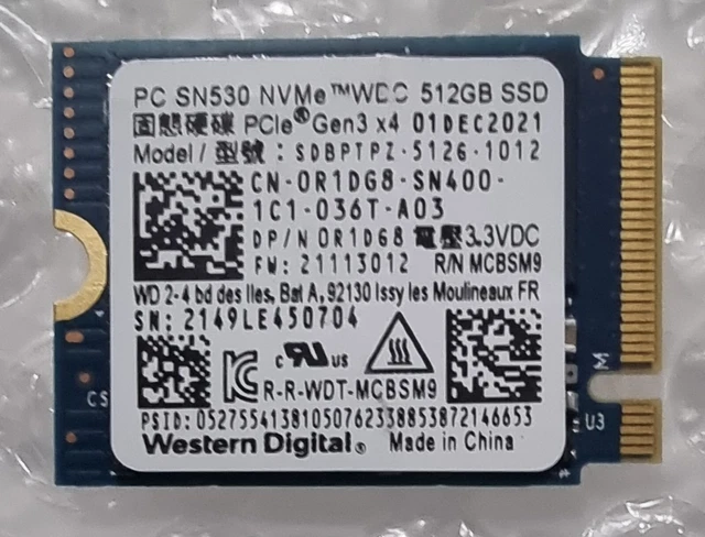 WESTERN DIGITAL SN530 512GB NVMe PCIe M.2 2230 SSD SDBPTPZ-512G-1012 0R1DG8Dell £42.99 - PicClick UK