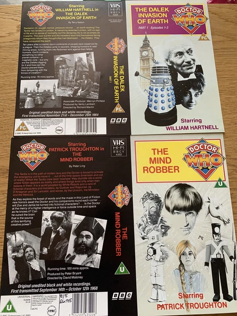 DOCTOR WHO BBC Video VHS Inlay Covers Artwork Daleks Mind Robber ...